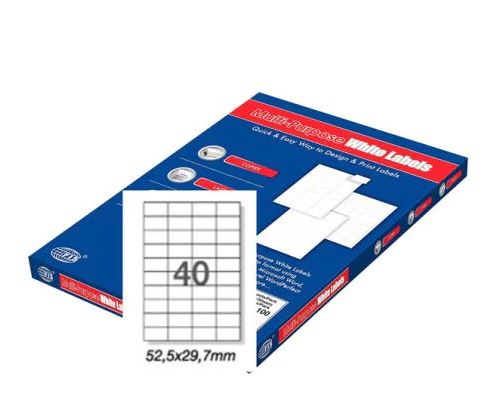 FIS Multi-Purpose White Labels, 40 Stickers x 100 Sheet, 52.5×9.7 mm ...